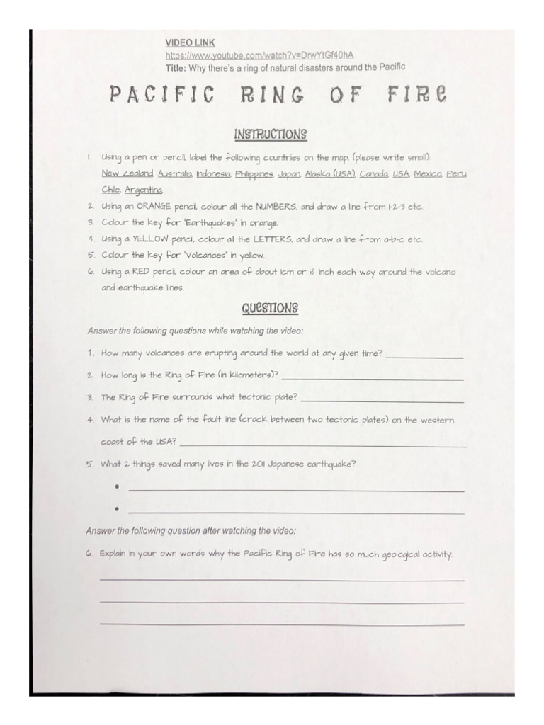 Ring of Fire Map Activity and Video Clip Questions | PDF