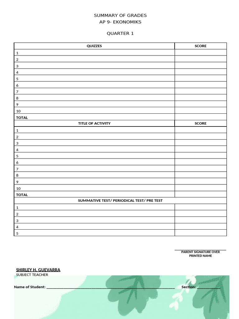 SUMMARY-OF-GRADES-portfolio | PDF