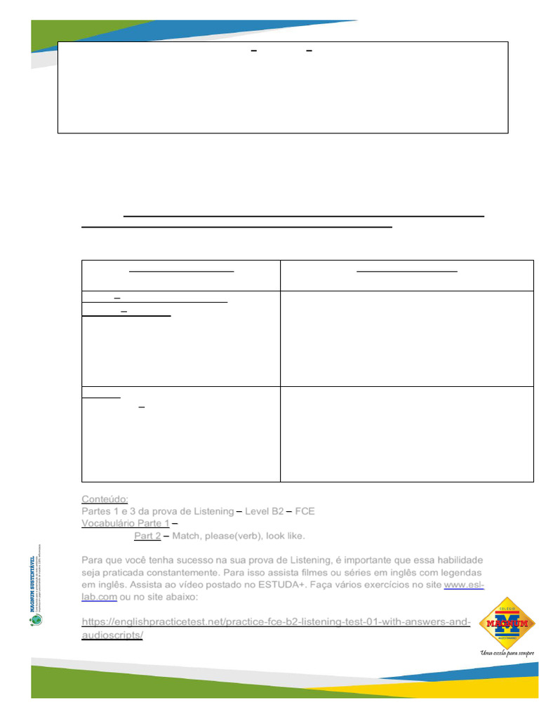 Roteiro Listening 1 - 2023 - 3a etapa | PDF