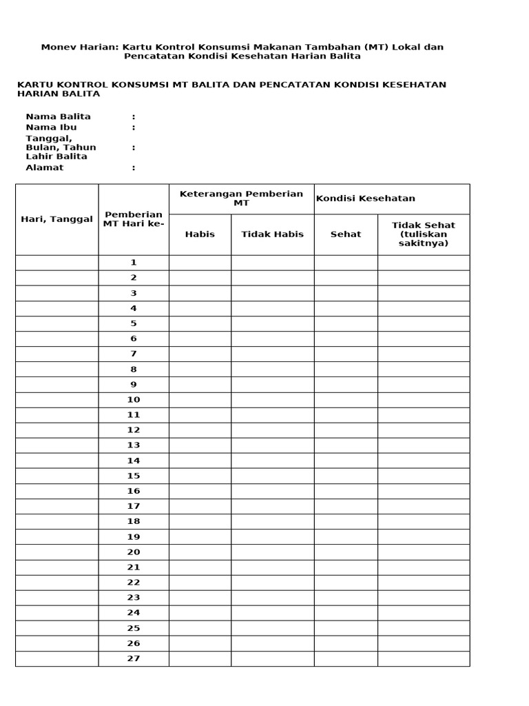 Form Pemantauan PMT Lokal | PDF