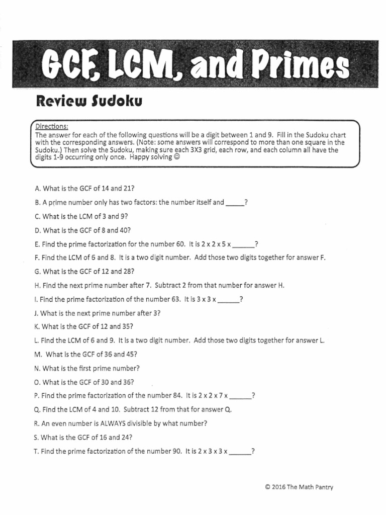 GCF, LCM, Primes Sudoku | PDF