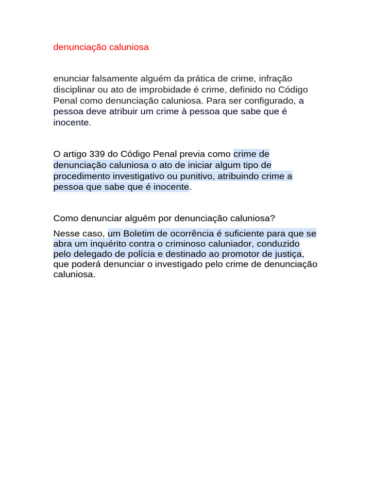 denunciação caluniosa | PDF denunciação caluniosa | PDF