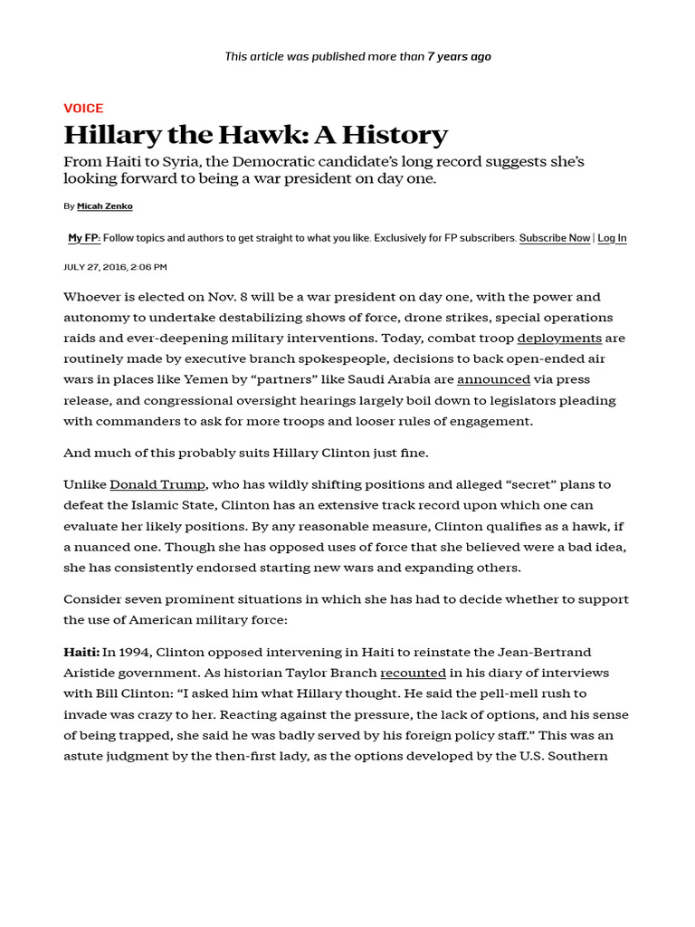 Hillary The Hawk A History - Foreign Policy | PDF