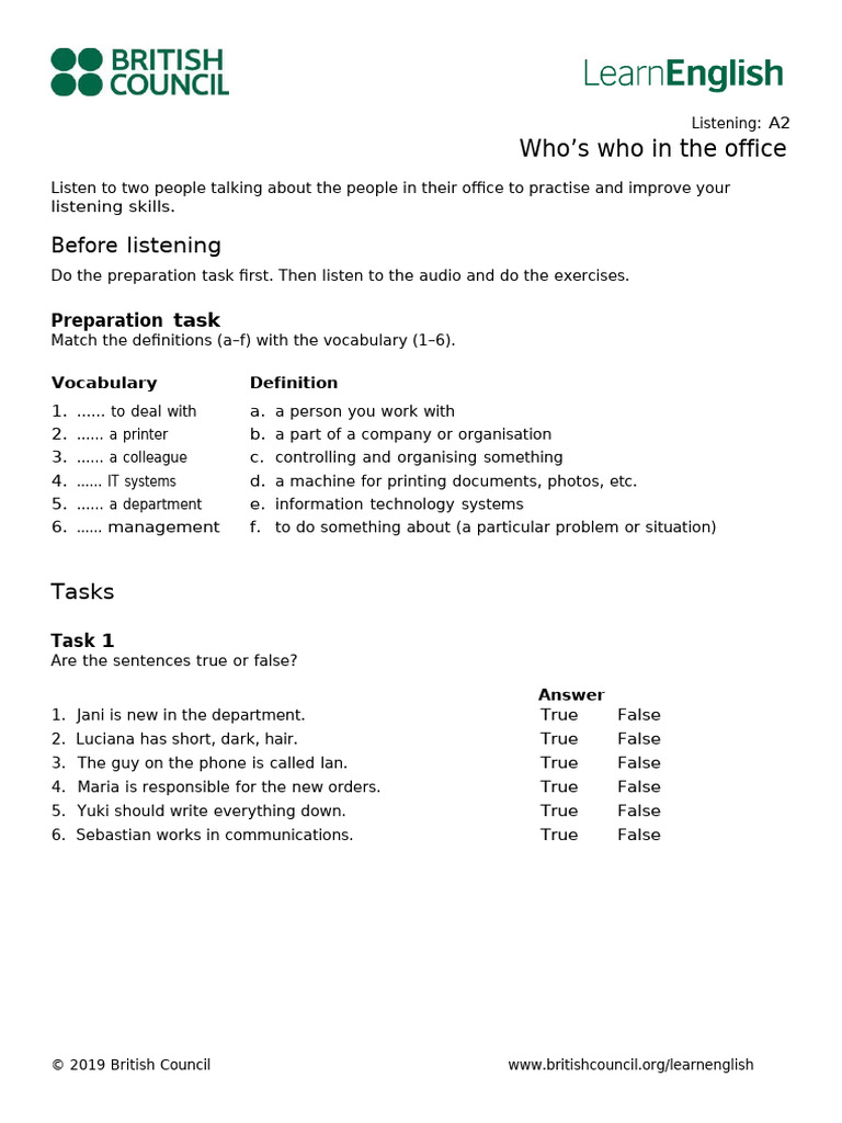LearnEnglish-Listening-A2-Whos-who-in-the-office | PDF