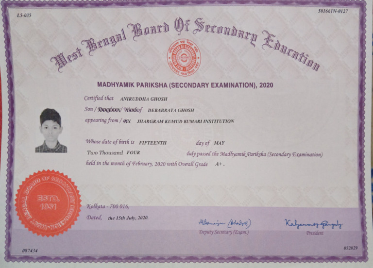 Madhyamik Certificate | PDF