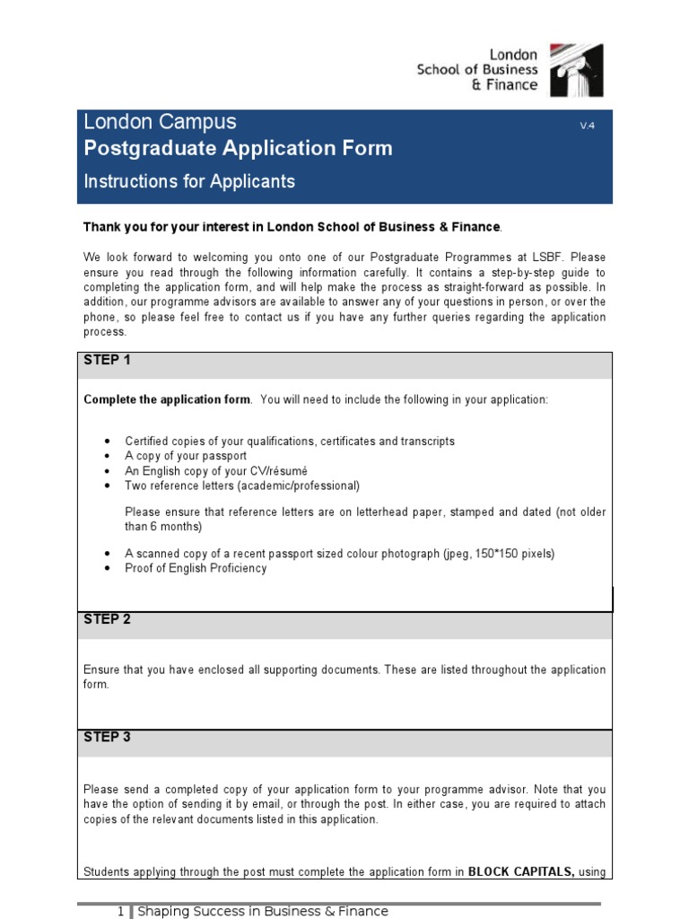 London Postgraduate Application Form | PDF | Postgraduate Education ...