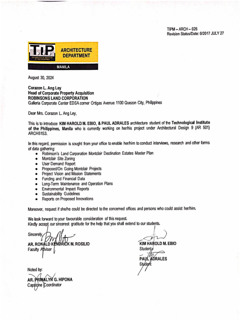 Capstone Request Letter - MONTCLAIR | PDF