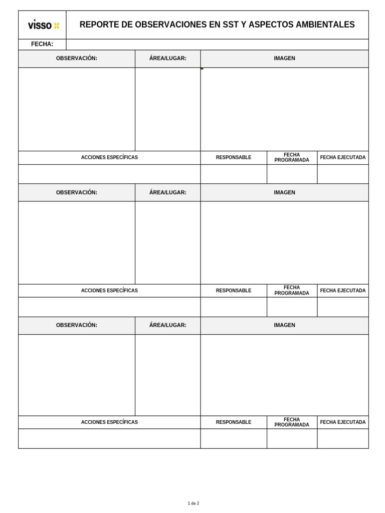 F-Sig-020 Reporte de Observaciones en SST y Aspectos Ambientales | PDF