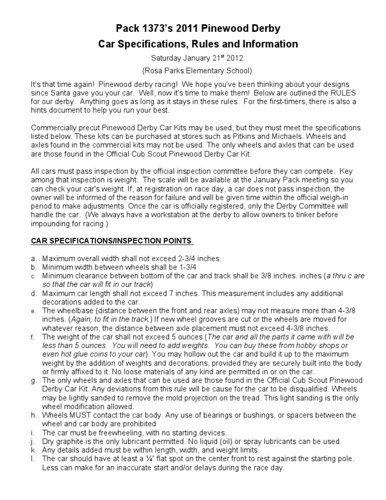 Pinewood Derby Rules-2012 | PDF | Automobiles | Transport