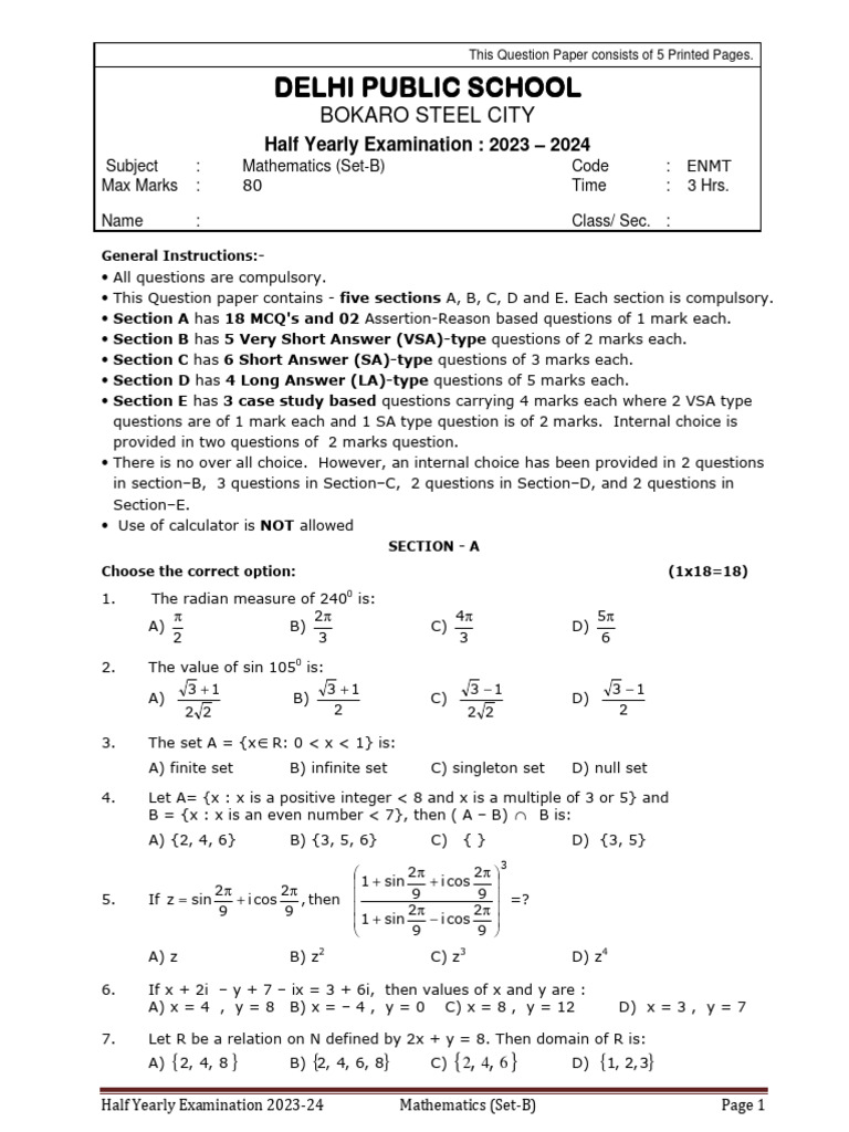 SamplePaper XI Microsoft Word 11 Mathematics Set B 133674998719789699 | PDF