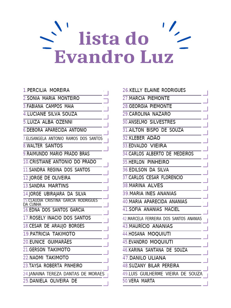 Lista Do Evandro Luz - Certa | PDF