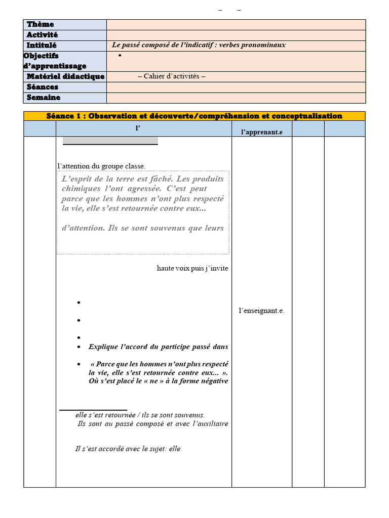 Conjugaison Le Passé Composé de L'indicatif Verbes Pronominaux | PDF