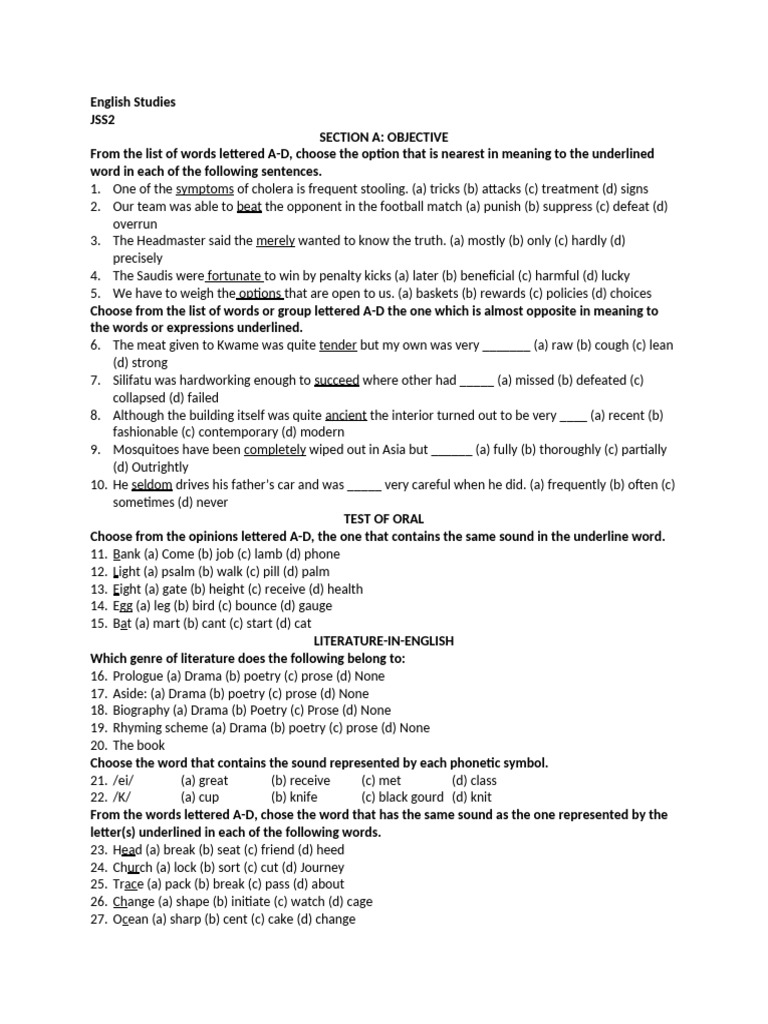 English Studies JSS2 | PDF