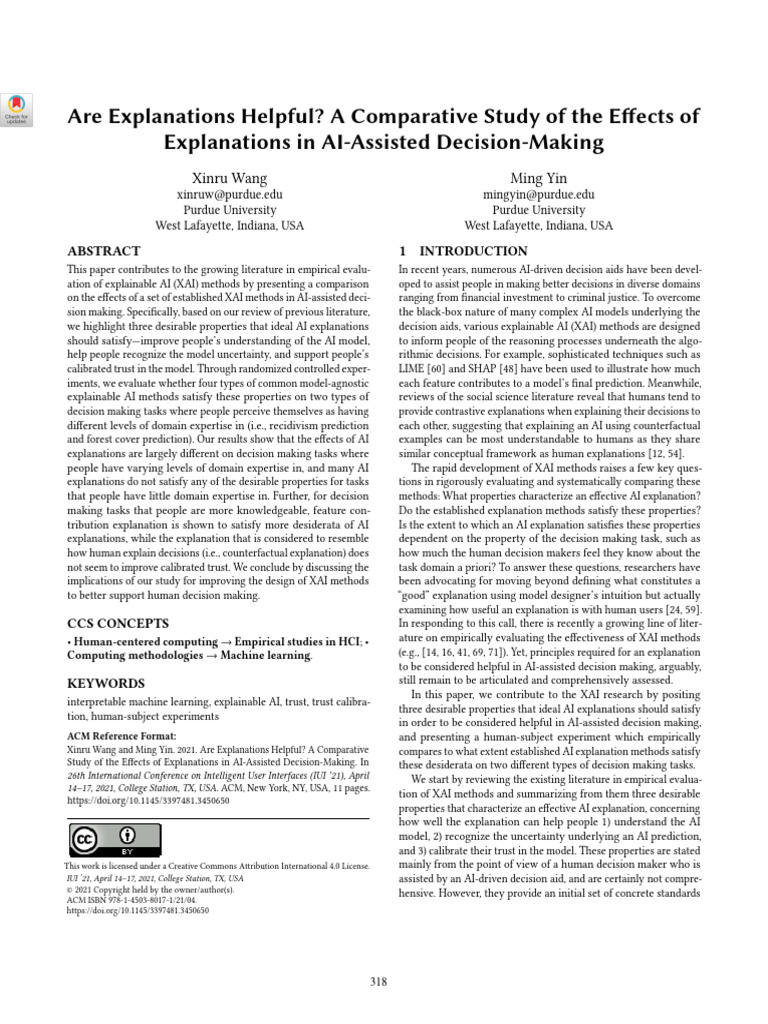 Wang and Yin - 2021 - Are Explanations Helpful A Comparative Study of T ...