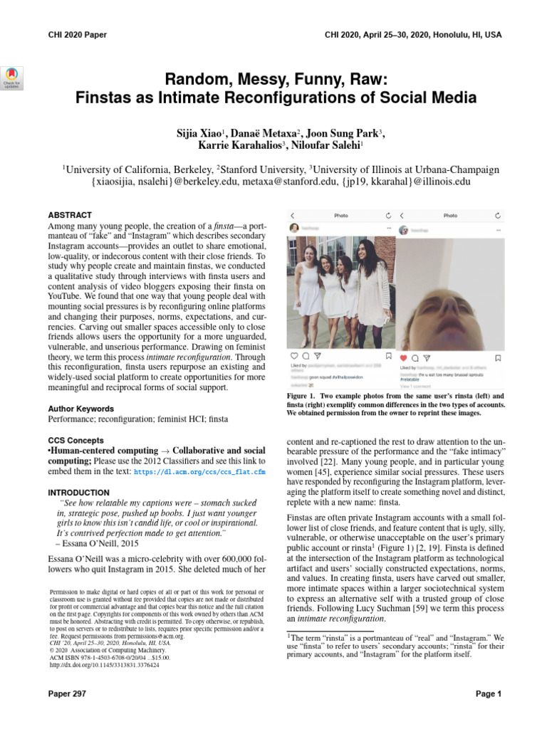 Xiao Et Al. - 2020 - Random, Messy, Funny, Raw Finstas As Intimate Rec ...