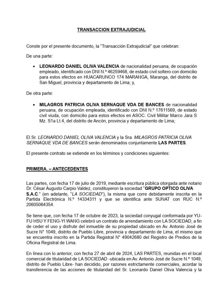 Transaccion Extrajudicial | PDF