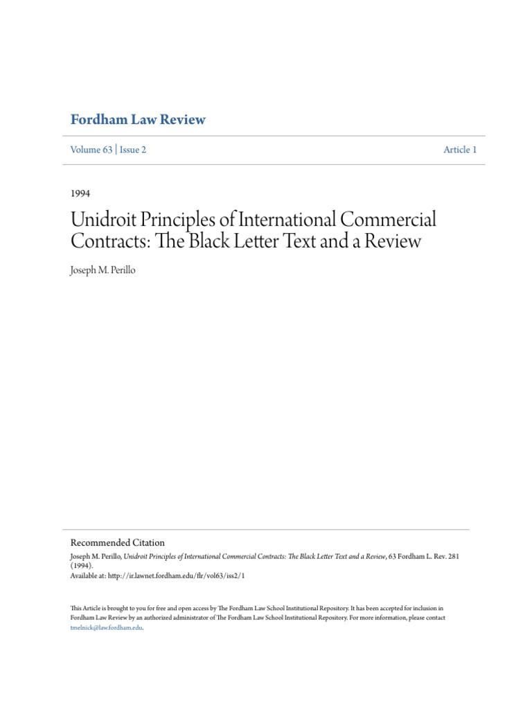Unidroit Principles of International Commercial Contracts - The B | PDF