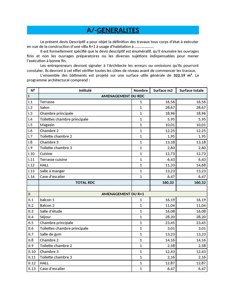 Devis Descriptif F5 | PDF