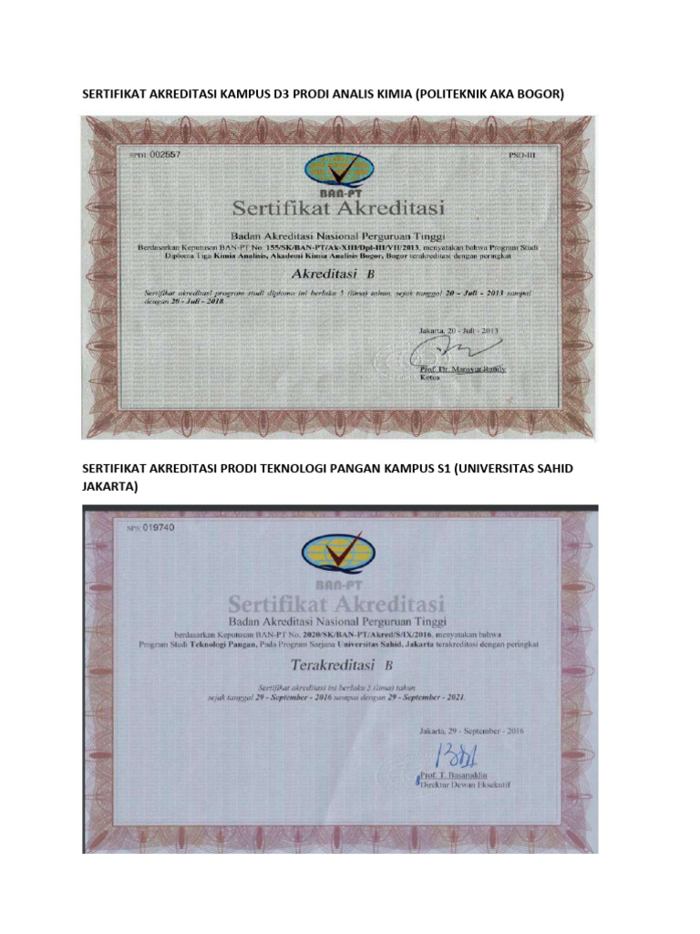 Sertifikat Akreditasi Kampus s2, s1, d3 - Compressed | PDF