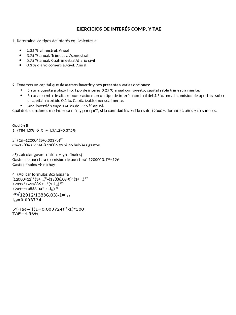 Ejercicios Interes Comp. y TAE | PDF