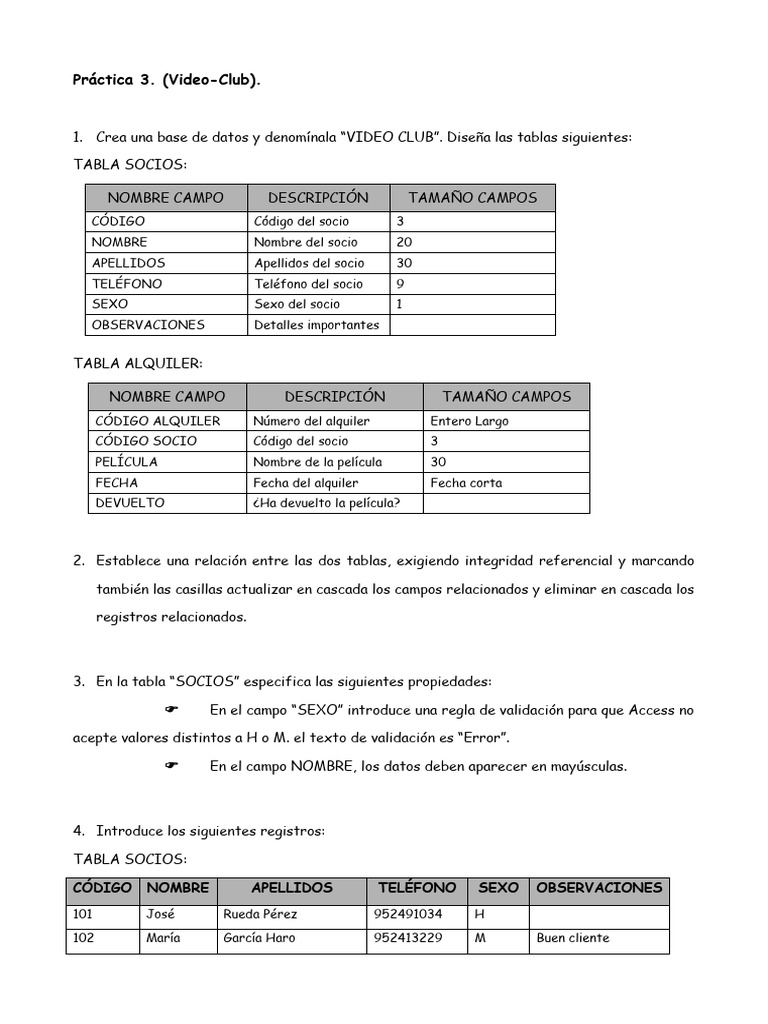 Práctica 3 Access (Video Club) | PDF