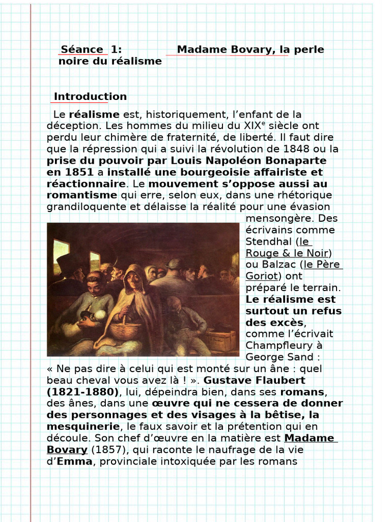 2nde Séquence Réalisme Séance 1 Madame Bovary | PDF