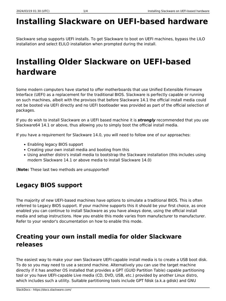 Installing Slackware on Uefi-based Hardware | PDF