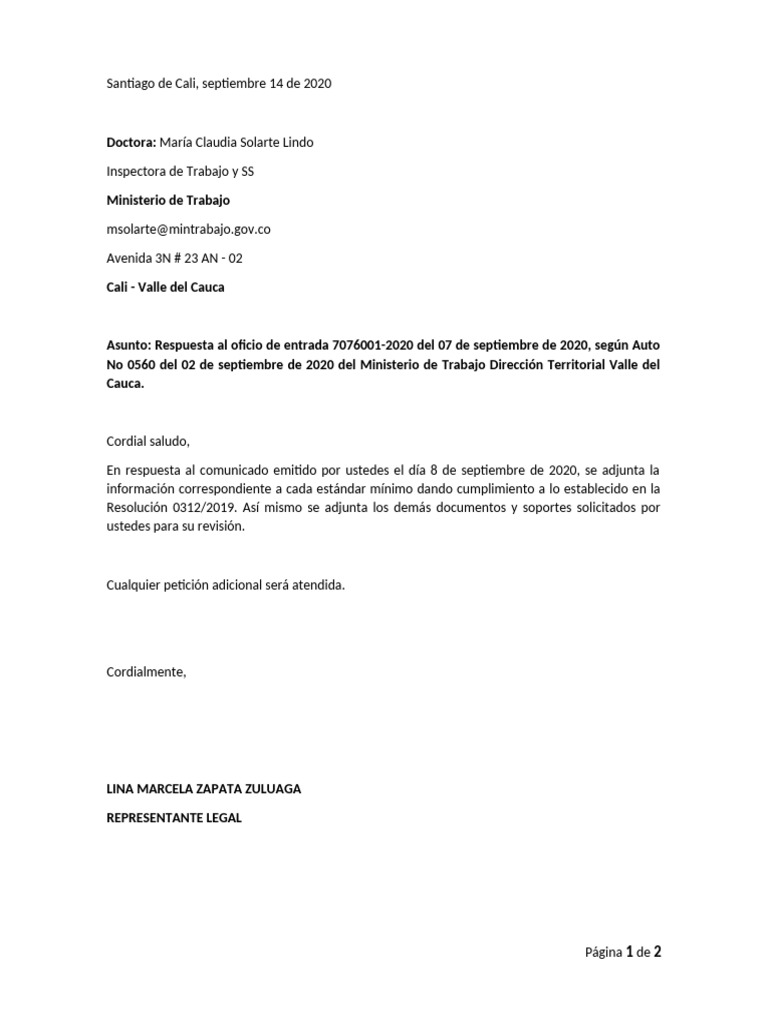 Respuesta Oficio Interventoria SST | PDF