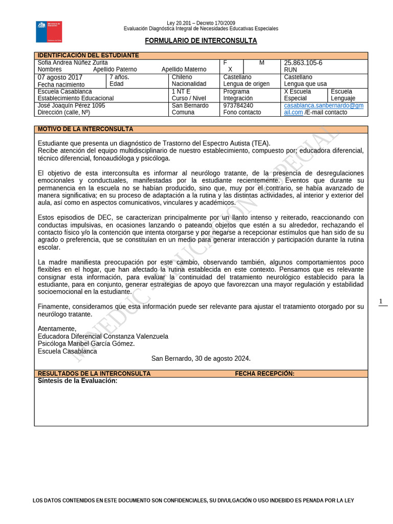 Interconsulta Cristian Isla | PDF