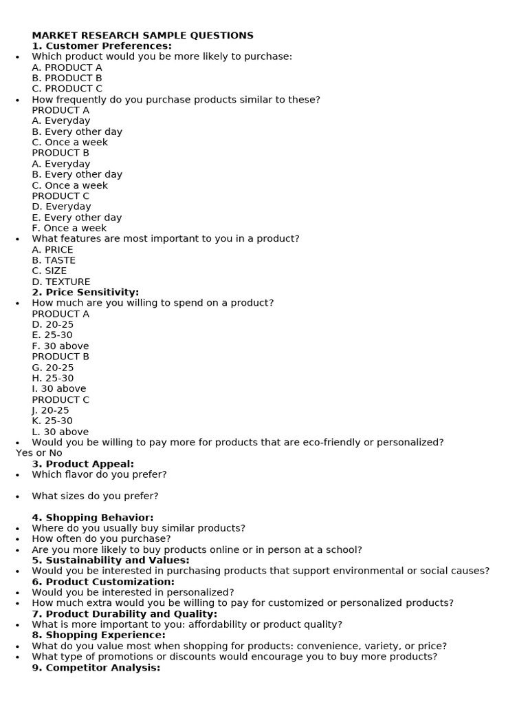 Market Research Sample Questions | PDF