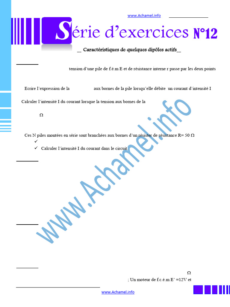 Érie D'exercices: P H Y S I Q U E | PDF