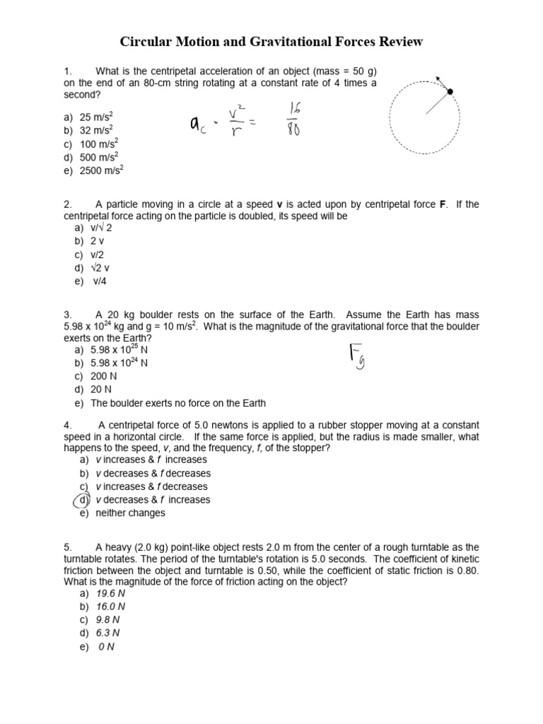 2020 Circular Motion Gravitation Review Packet | PDF