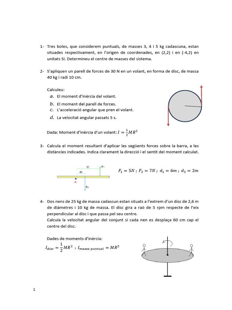 Exercicis Dinàmica Rotació | PDF