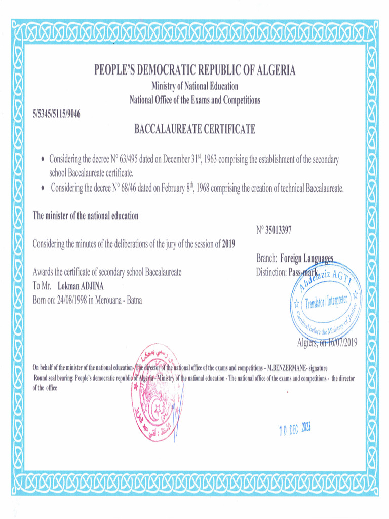 High School Diploma Translated | PDF