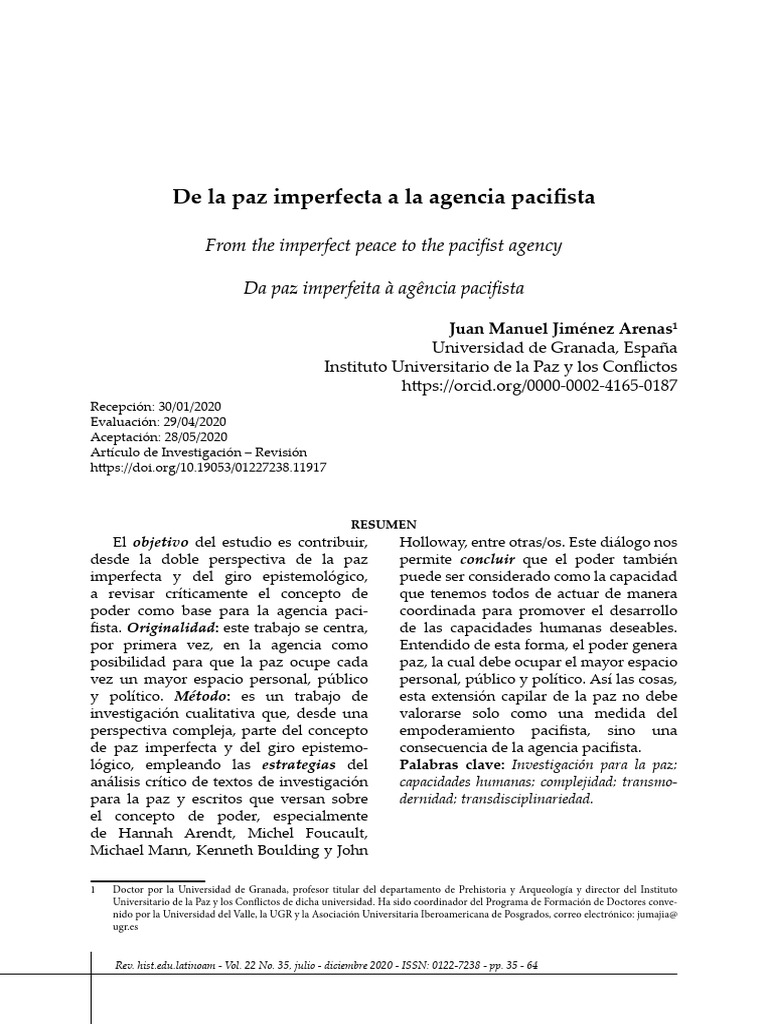 Jimenez - de La Paz Imperfecta A La Agencia Pacifista | PDF