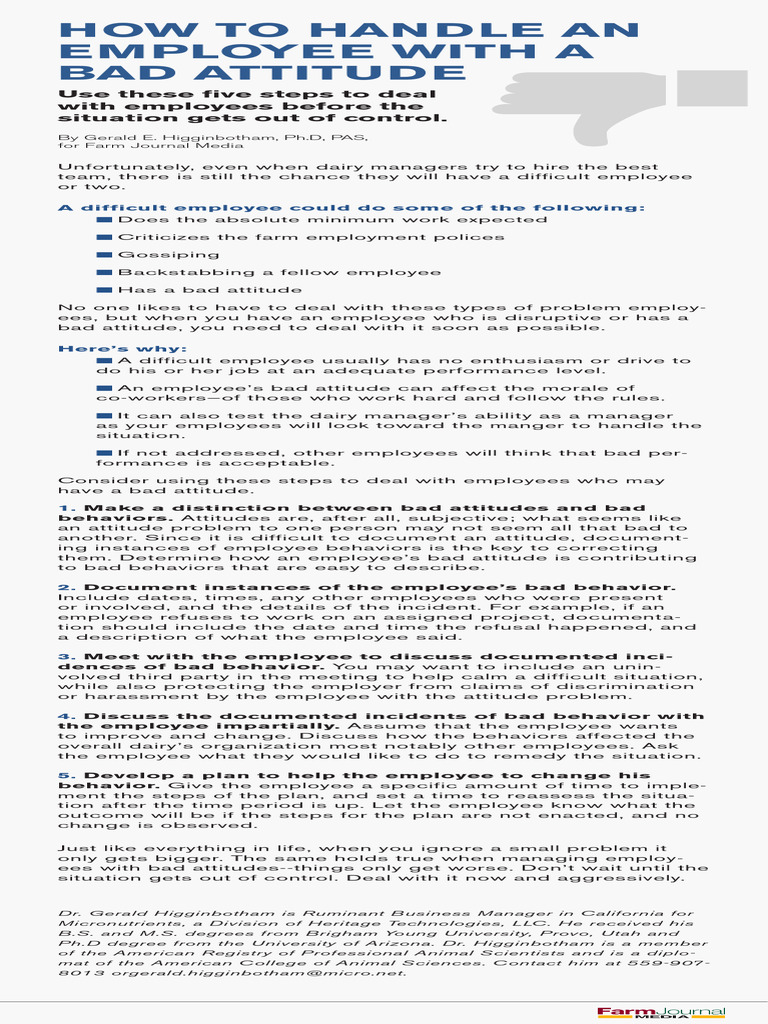 How To Handle An Employee With A Bad Attitude 030716 | PDF ...