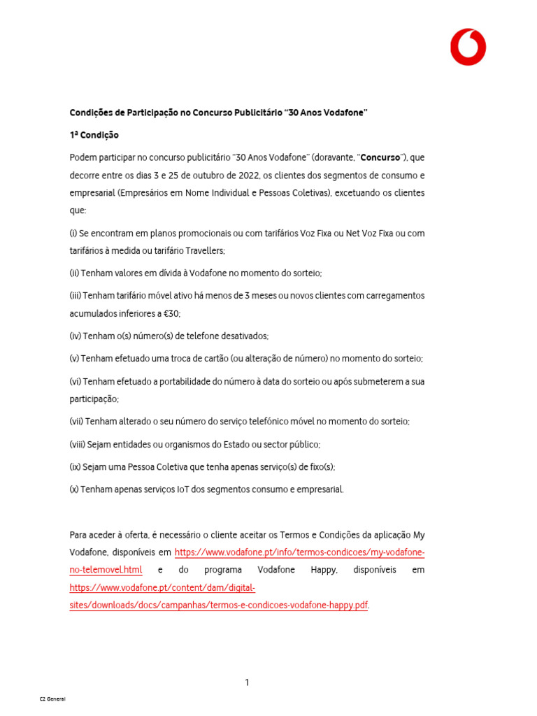Regulamento 30 Anos Vodafone | PDF | Publicidade | Negócios