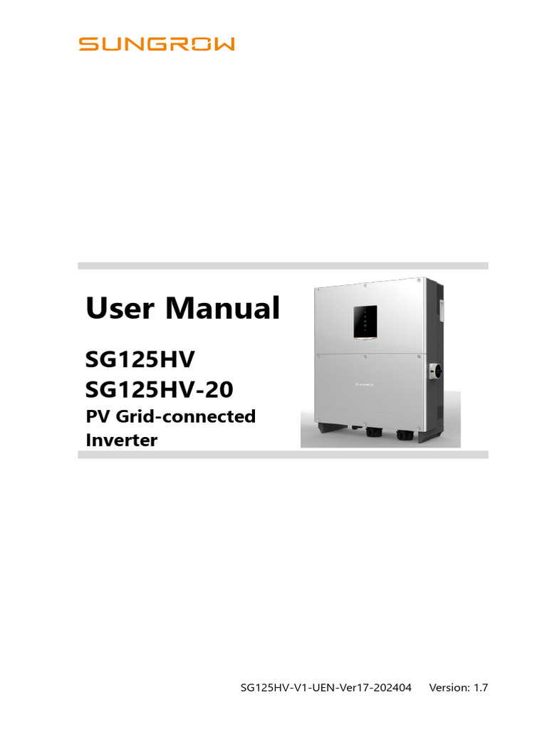 SG125HV - SG125HV-20 User Manual | PDF | Power Inverter | Photovoltaic System