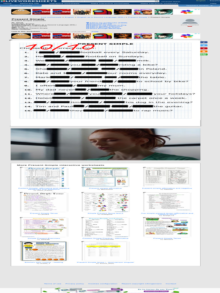 Present Simple Interactive Exercise for Pre-Intermediate 2 | PDF