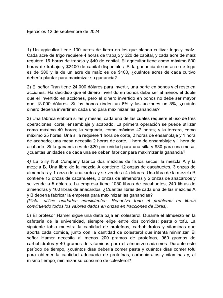 Ejercicios 11 de Septiembre de 2024 | PDF