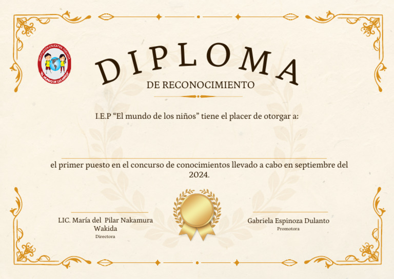 Diploma Primer Puesto Conocimientos | PDF