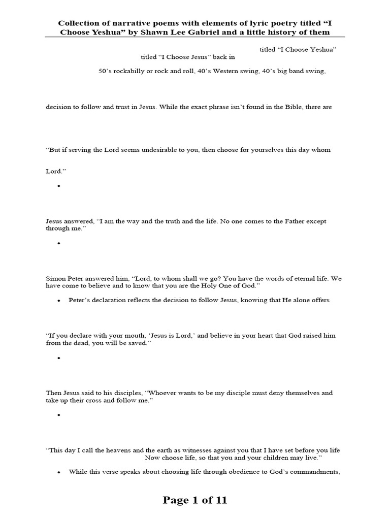 My Narrative Poem With Elements of Lyric Poetry Titled "I Choose Yeshua ...
