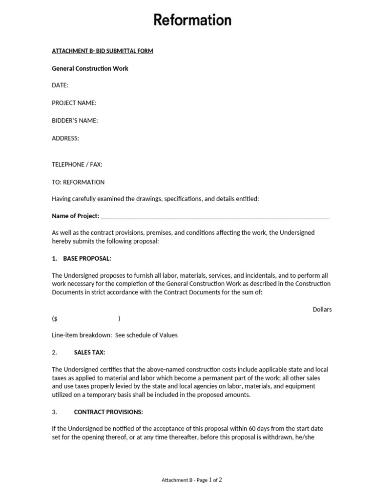 Attachment B - Reformation Bid Submittal Form | PDF