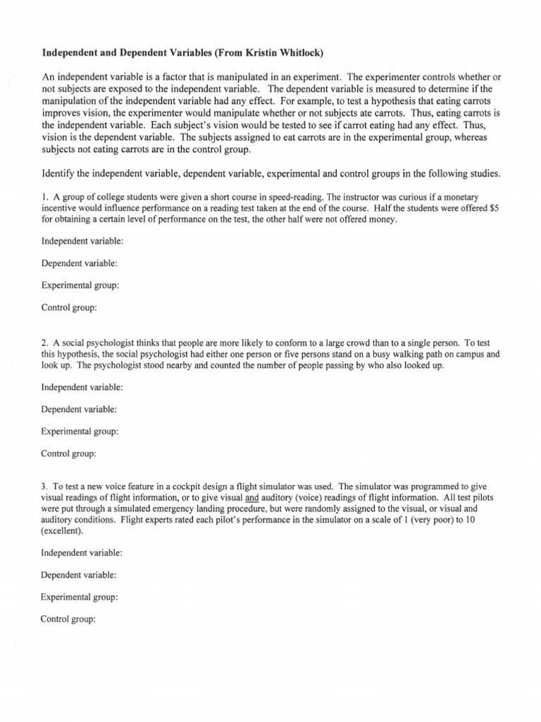 Ind. vs. Dep. Variable Practice Sheet (2023-24) | PDF