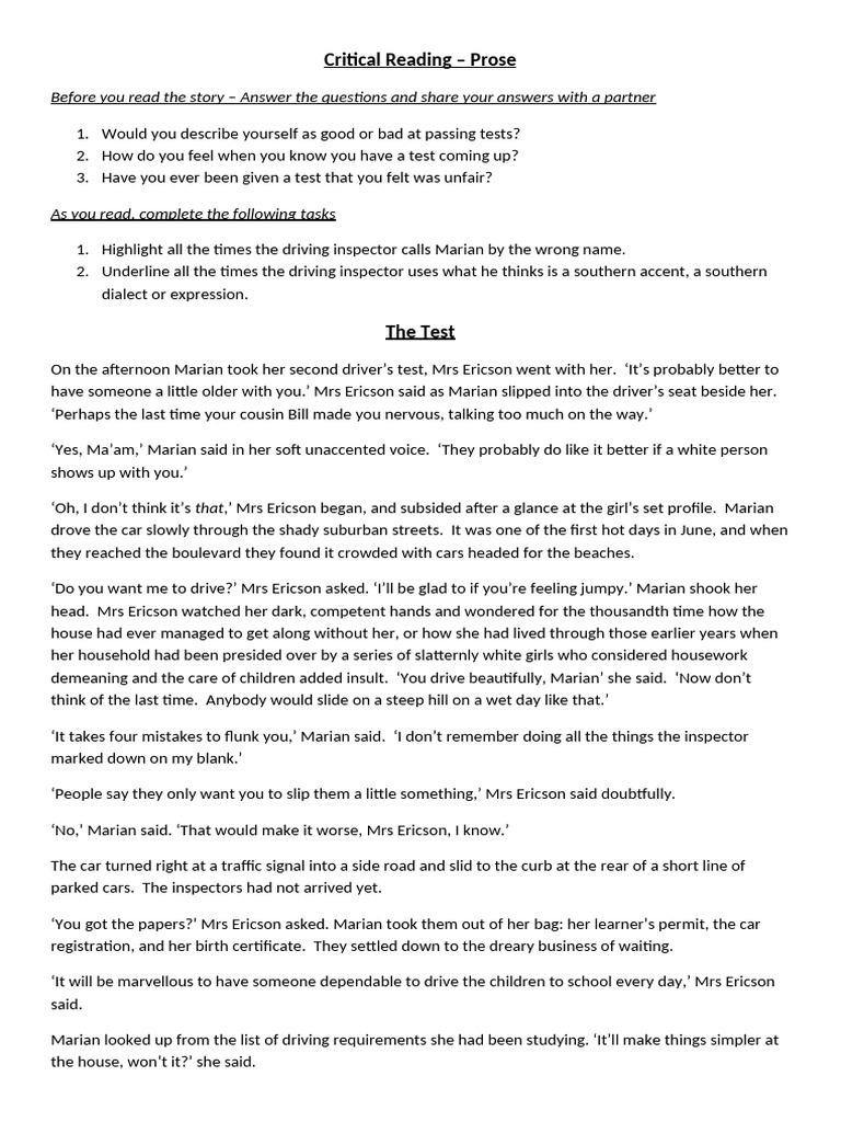 Critical Reading Test | PDF