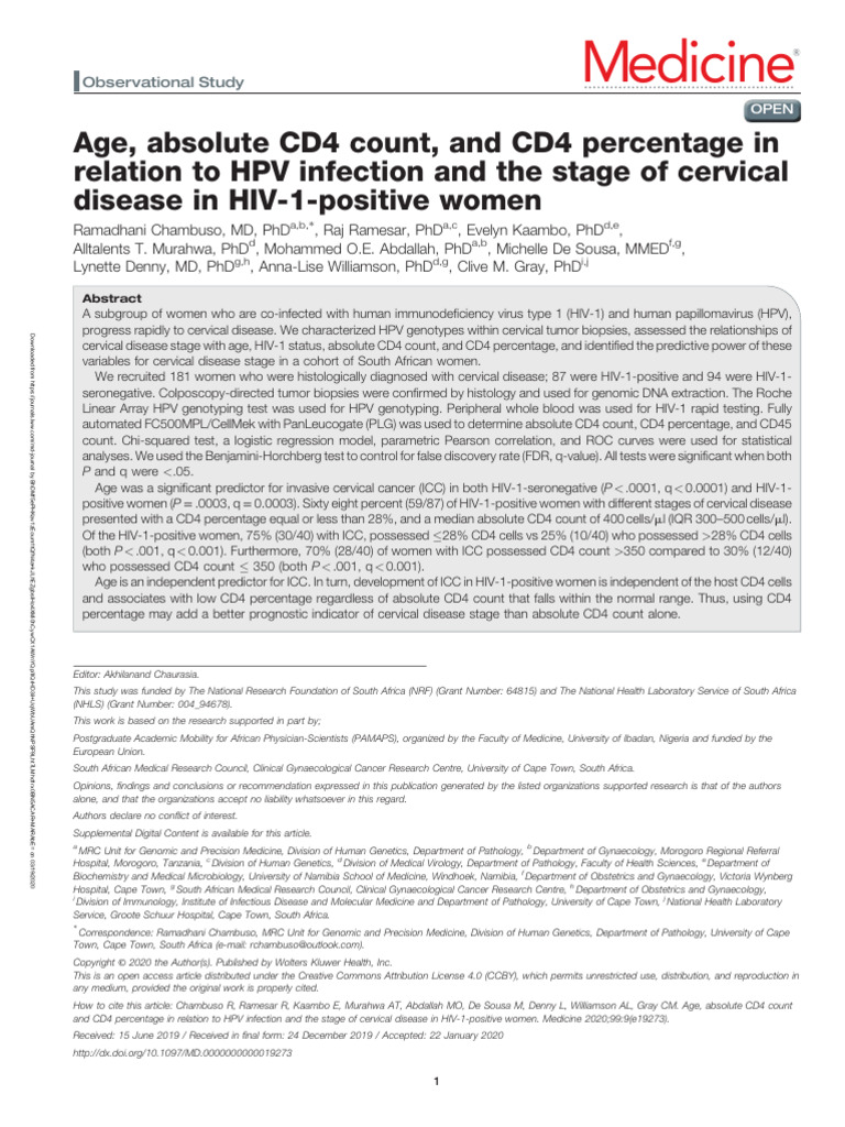 Age, Absolute CD4 Count, and CD4 Percentage In.36 | PDF | Neoplasms ...