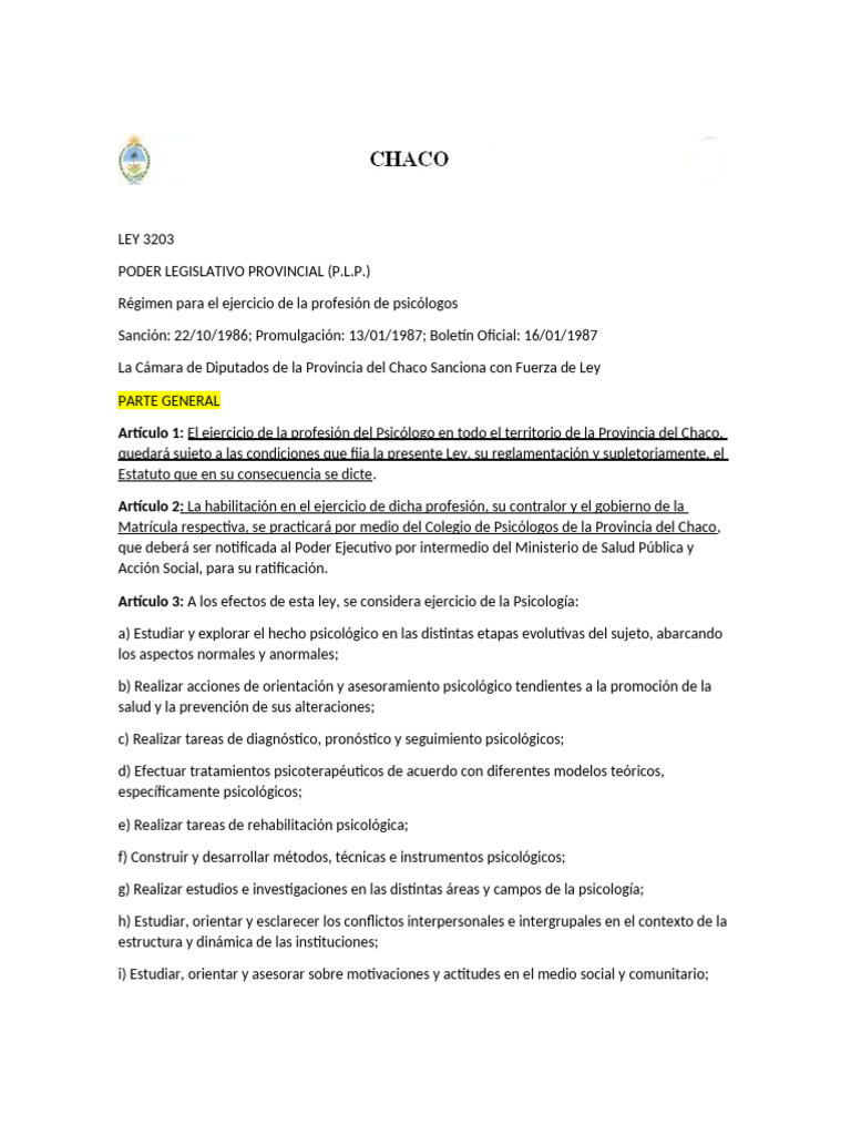 LEY 3203 Chaco Ej | PDF | Sicología | Comisión Europea