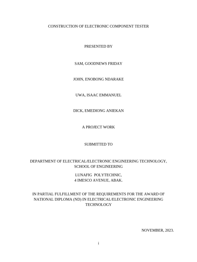 Preliminary pages component tester | PDF