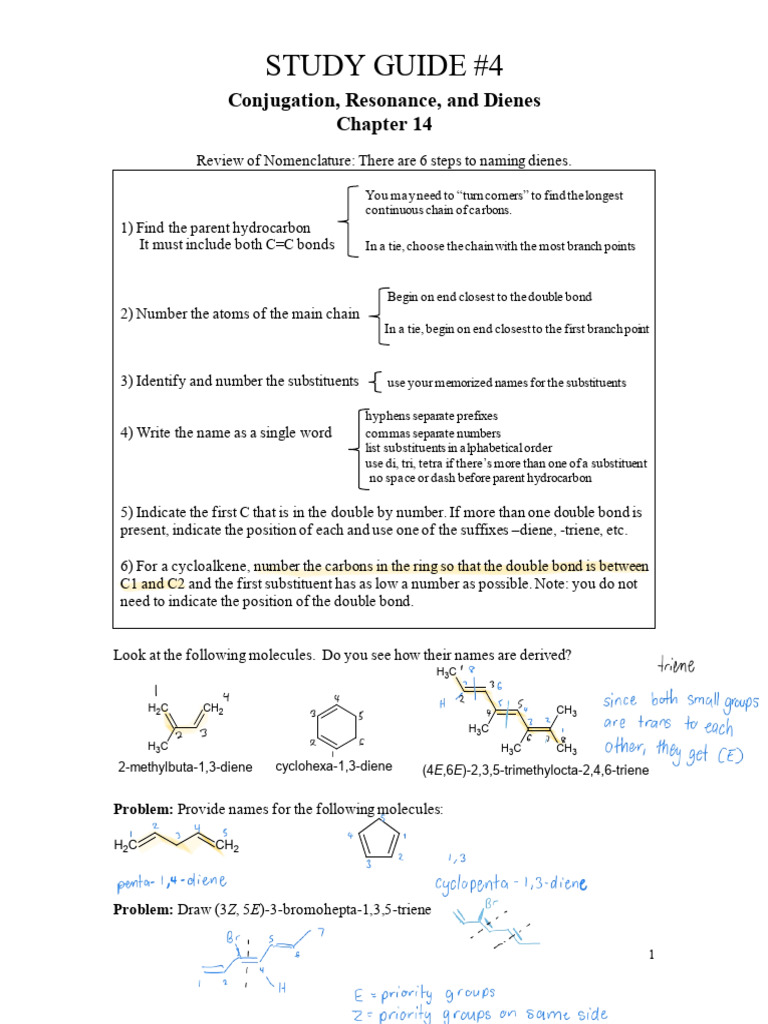 Study Guide #4 - Fall 2020 Conjugation, Resonance, And Dienes | PDF