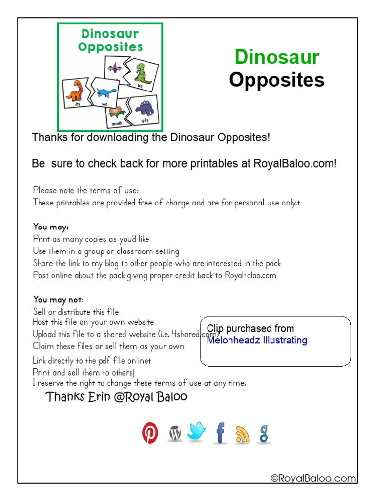 Dinosaur Opposites by Royal Baloo | PDF